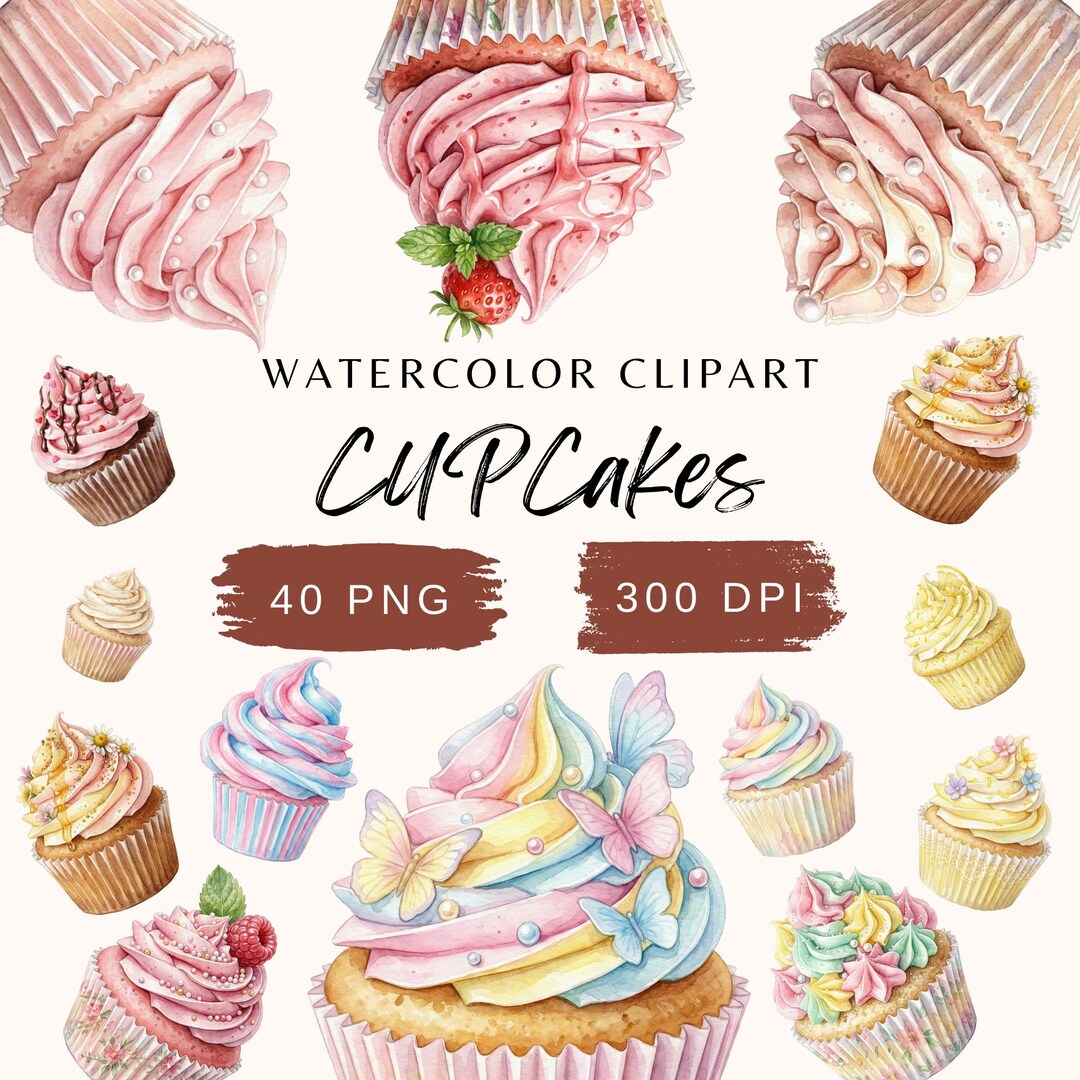 Pastel Watercolor Cupcake PNG, Cute Bakery Clipart, Cute Dessert ...