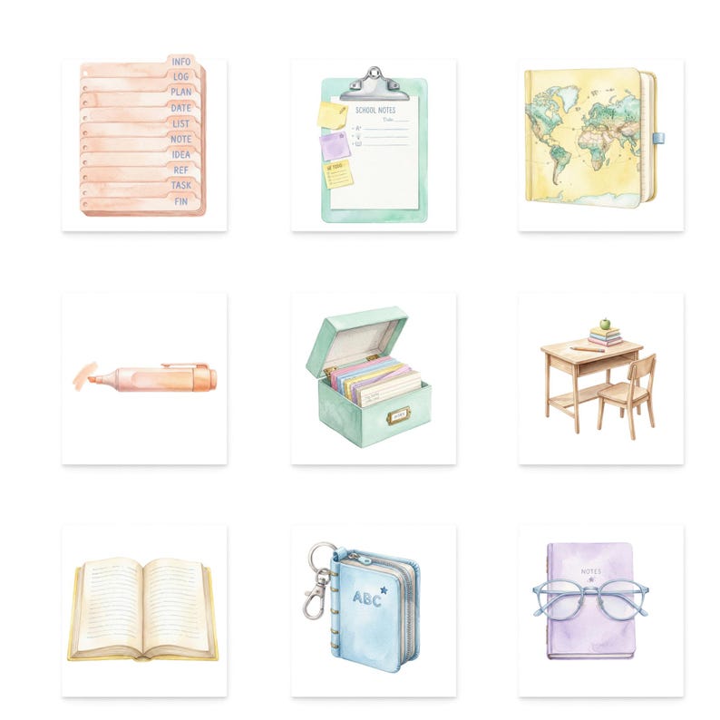 School Supplies Watercolor Clipart Bundle | Back to School Illustration ...