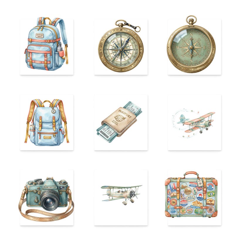 Travel Watercolor Clipart Bundle | Adventure PNG, Vacation Graphics ...