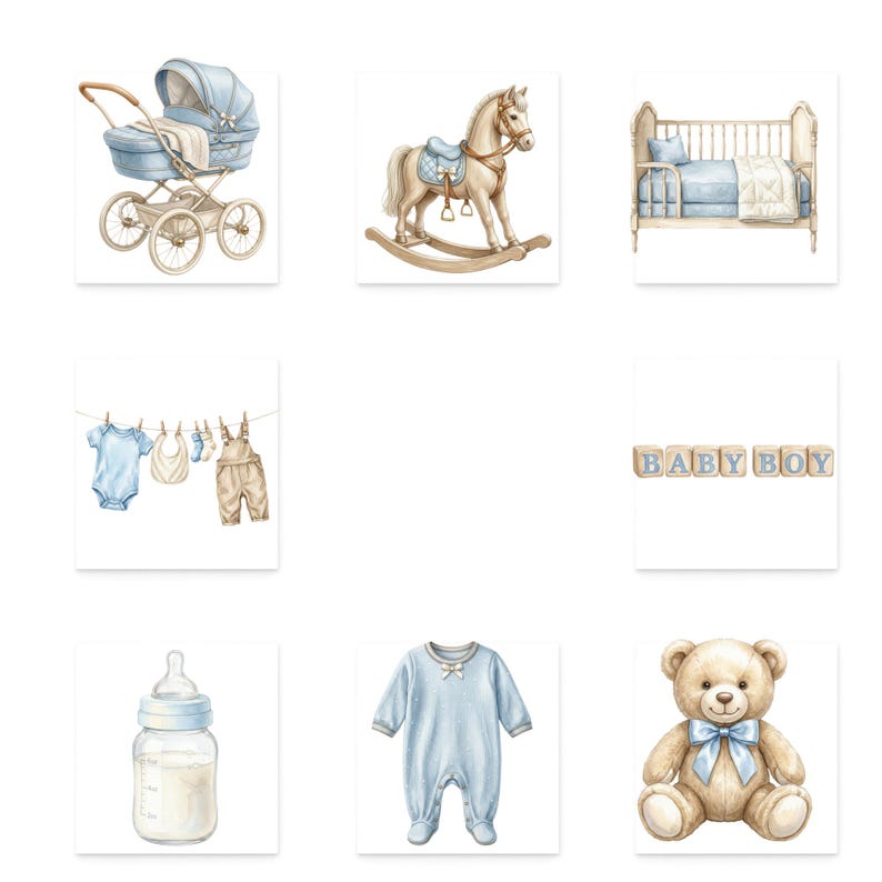 Baby Boy Clipart PNG | Watercolor Nursery Clipart, Baby Shower Clipart ...