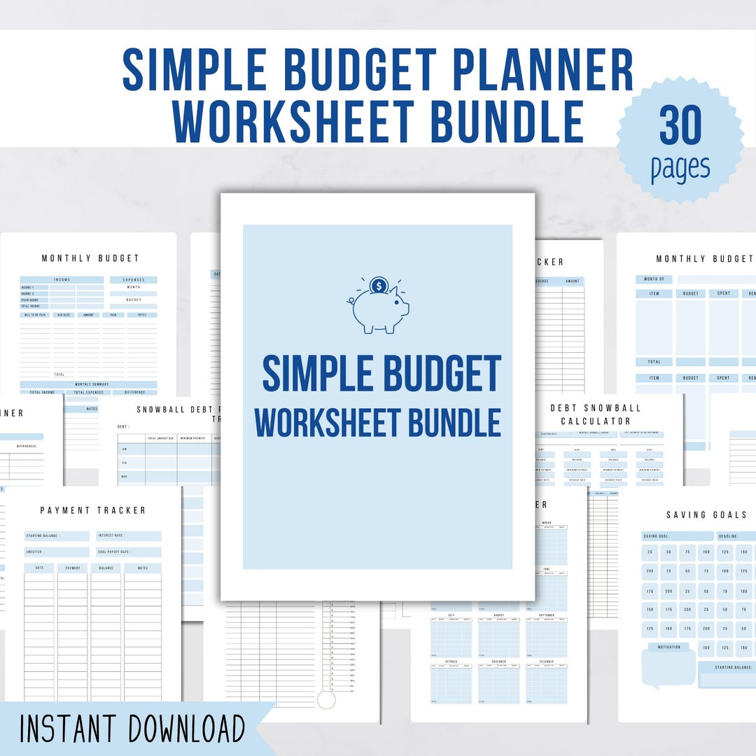 Simple Budget Worksheet Bundle Printable Financial Planner Pages for ...