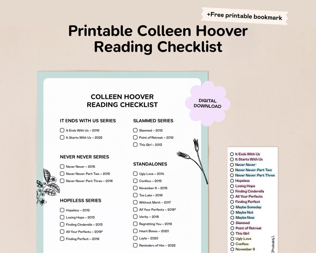 Colleen Hoover Reading Checklist Printable, Coho Book List Tracker ...