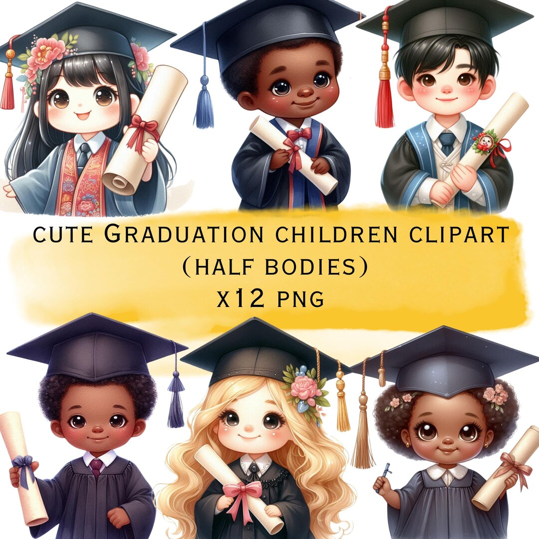 Graduation Kids Clipart Set – 12 Cute Children in Caps and Gowns ...
