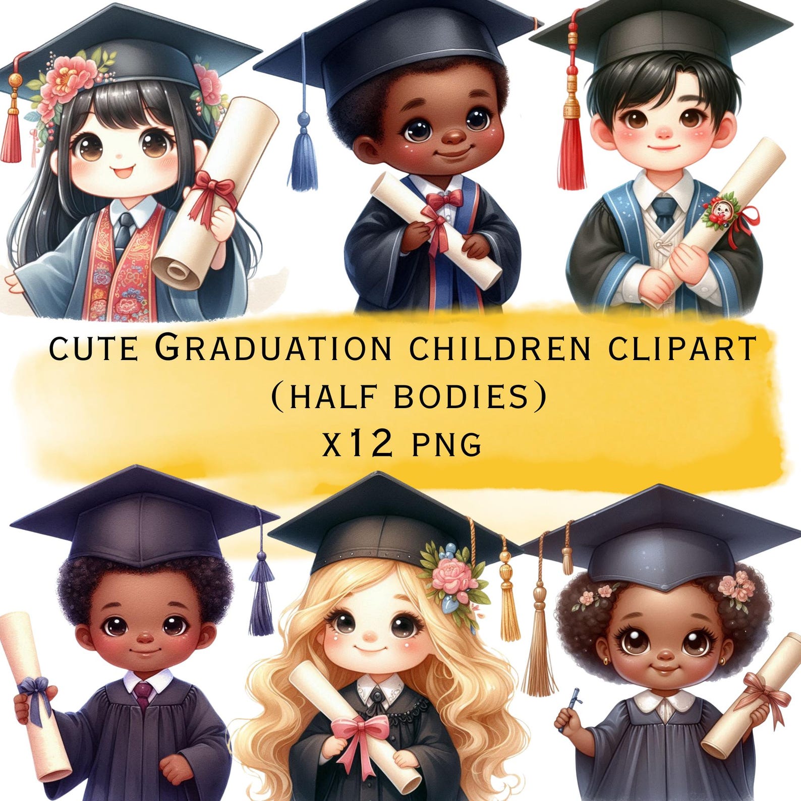 Graduation Kids Clipart Set – 14 Cute Children in Caps and Gowns ...