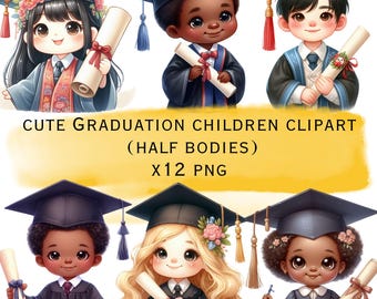 Graduation Kids Clipart Set – 10 Cute Children in Caps and Gowns ...