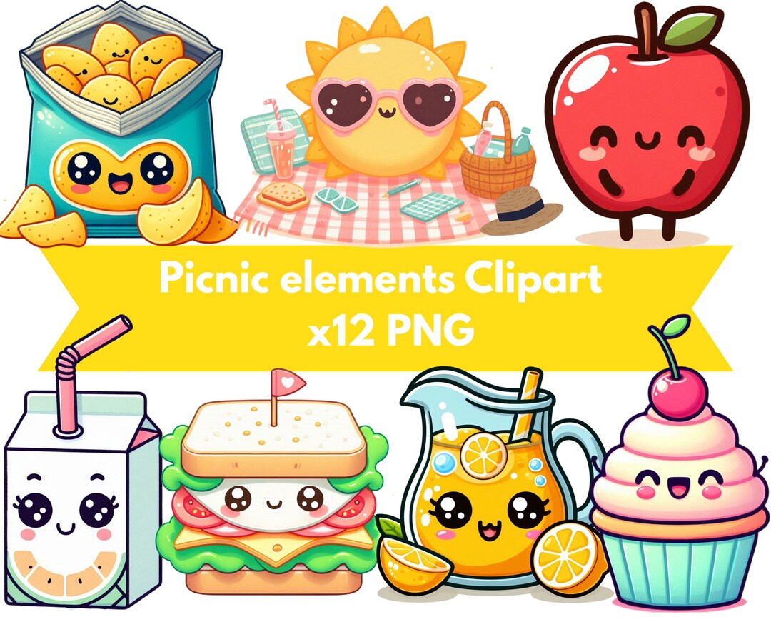 Kawaii Picnic Food Clipart – Cute Summer Snack Elements – Digital ...