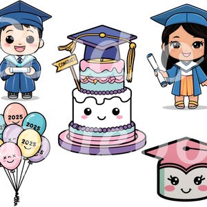 Kawaii Graduation Clipart | Cute Graduate PNG Bundle | Diploma, Cap ...
