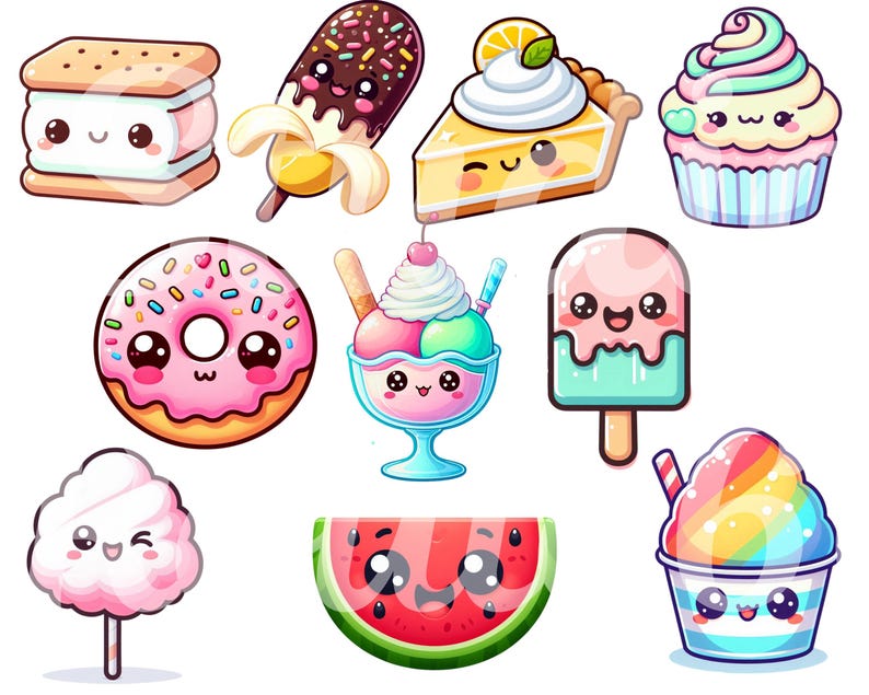 Kawaii Summer Treats Clipart – Cute Dessert and Sweet Food Pngs – Ice ...