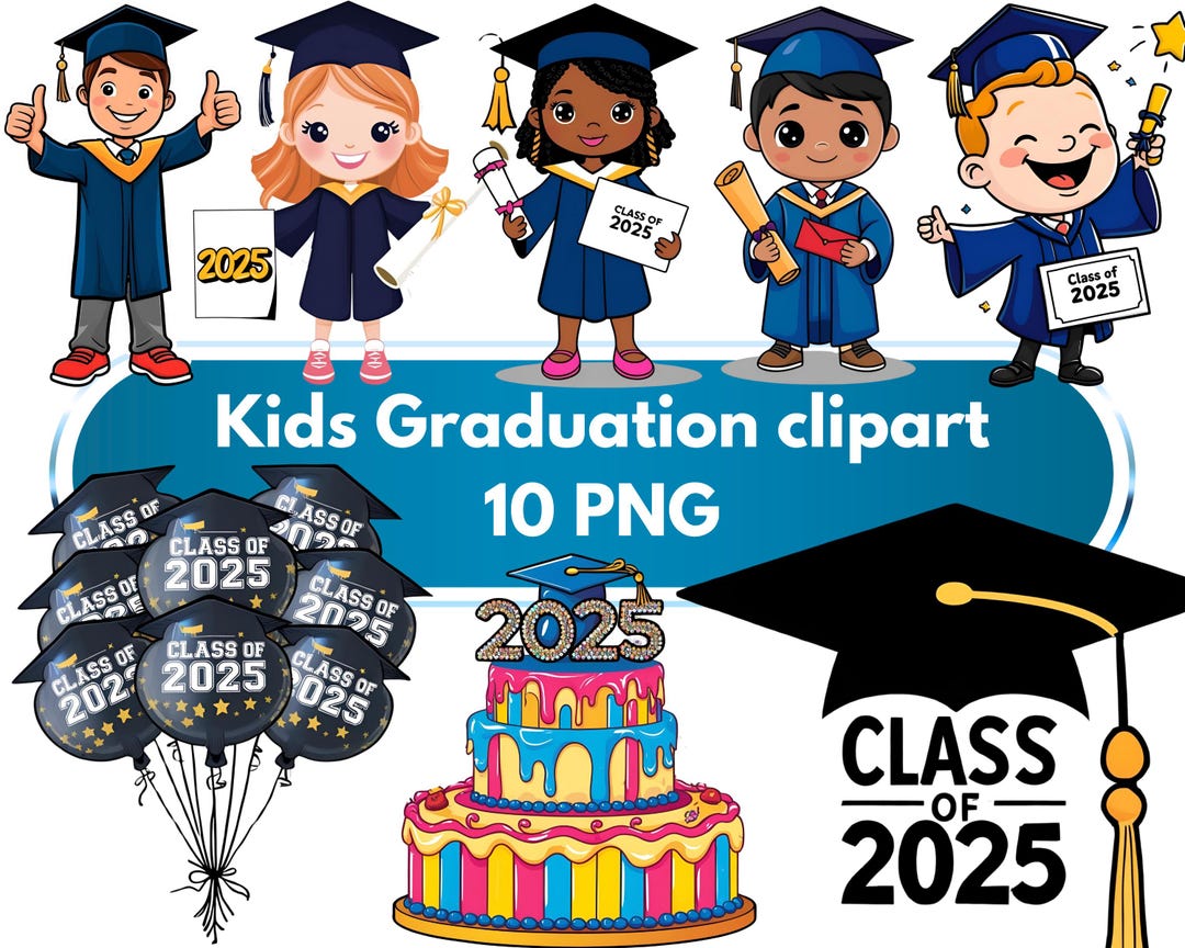 Kids Graduation Clipart | Cute Graduate PNG Bundle | Diploma, Cap ...