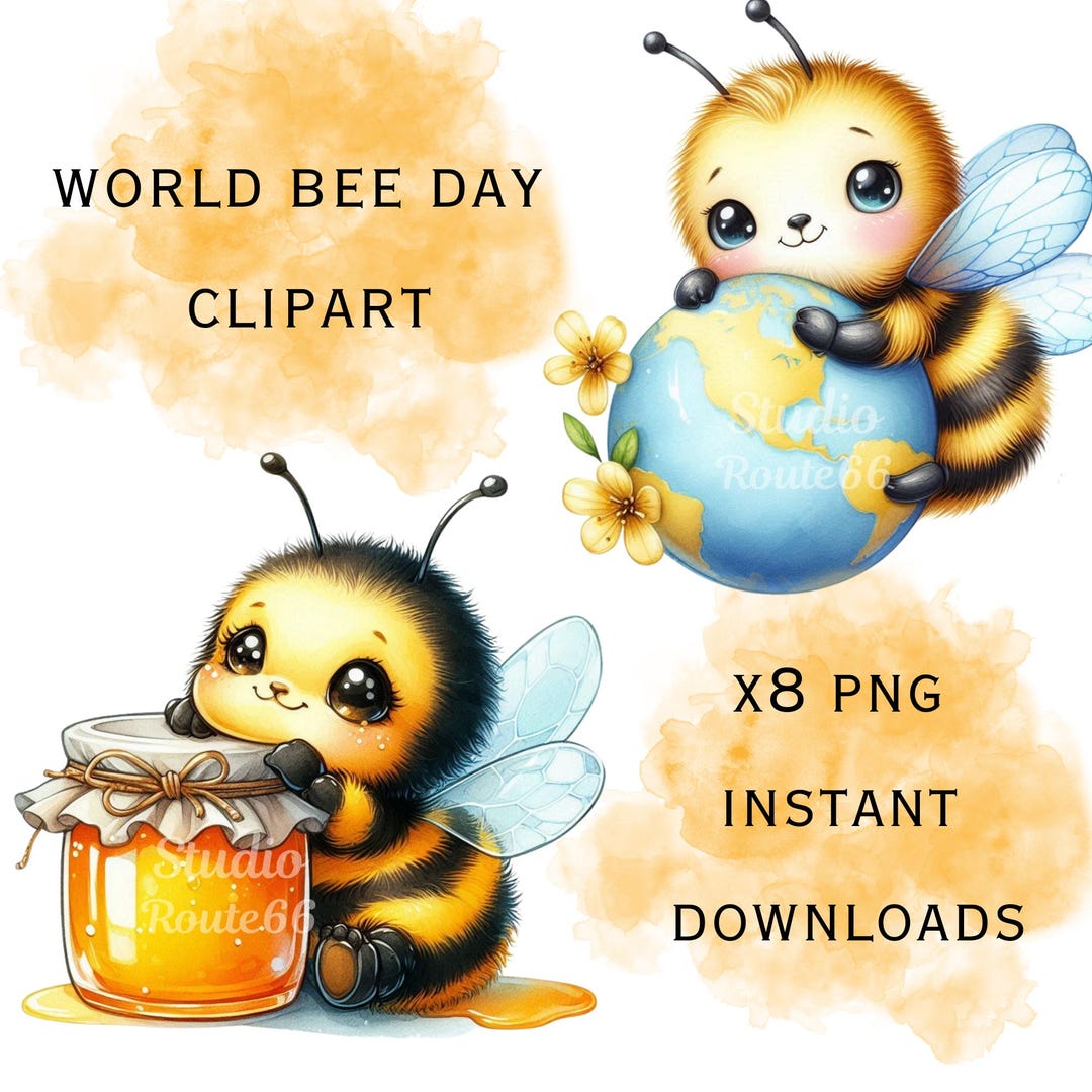 Cute Happy Bees Clipart Bundle, 8 PNG Files, Digital Bee Graphics ...