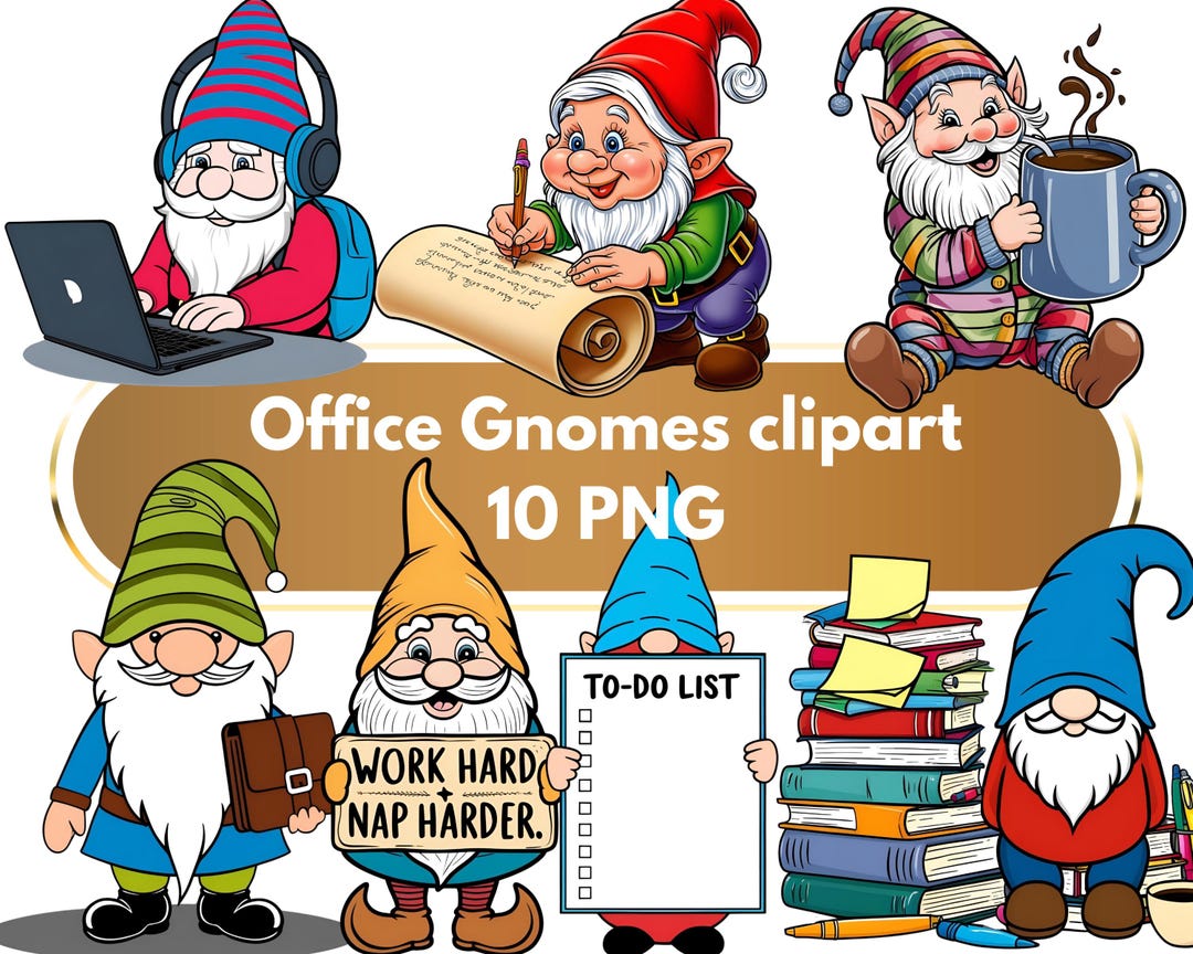 Home Office Gnomes Clipart Bundle – 10 Whimsical Work-from-home Pngs ...