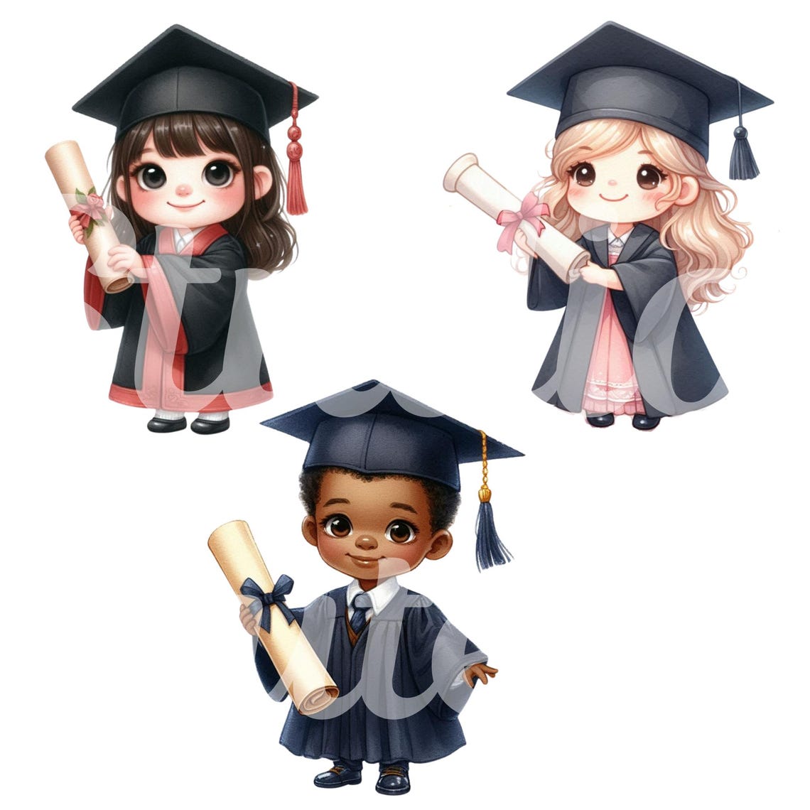 Graduation Kids Clipart Set – 10 Cute Children in Caps and Gowns ...