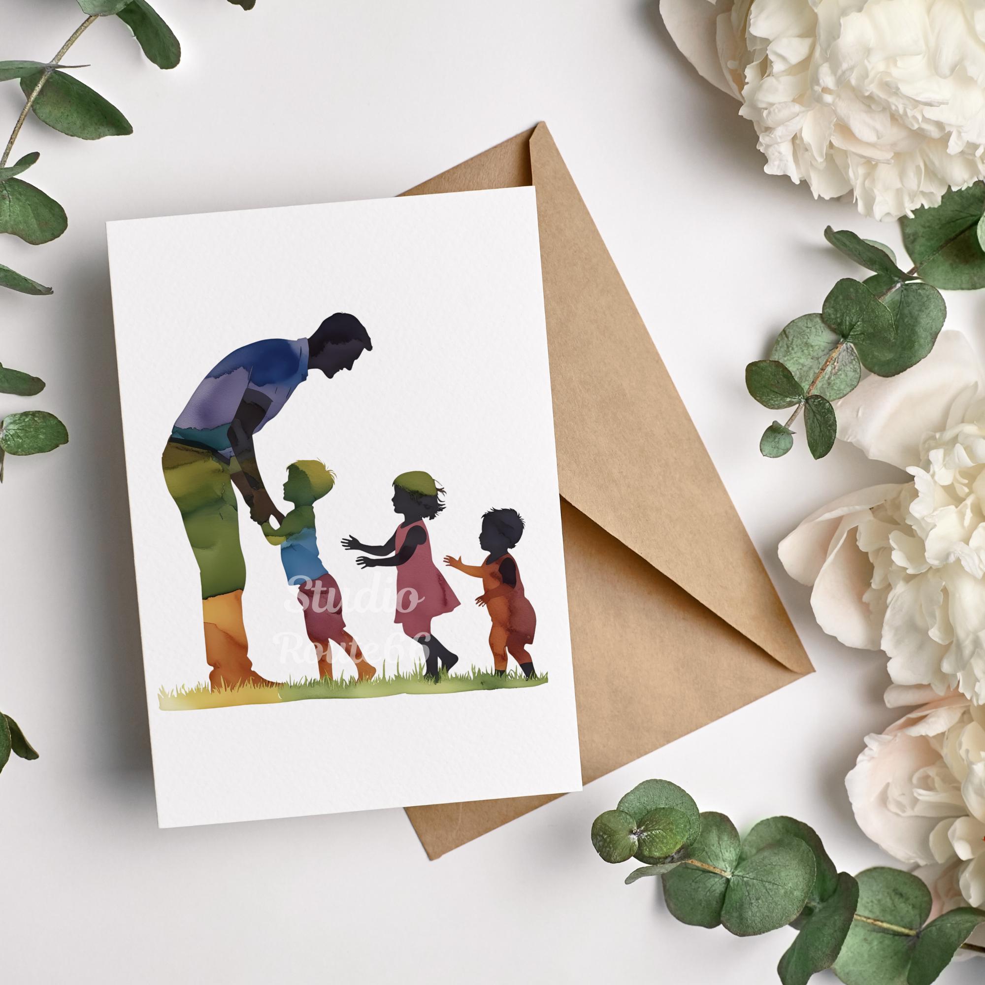 Fathers Day Clipart, Silhouette Designs, Watercolor Art, Cute Dad and ...