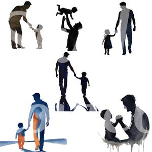 Fathers Day Clipart, Silhouette Designs, Watercolor Art, Cute Dad and ...