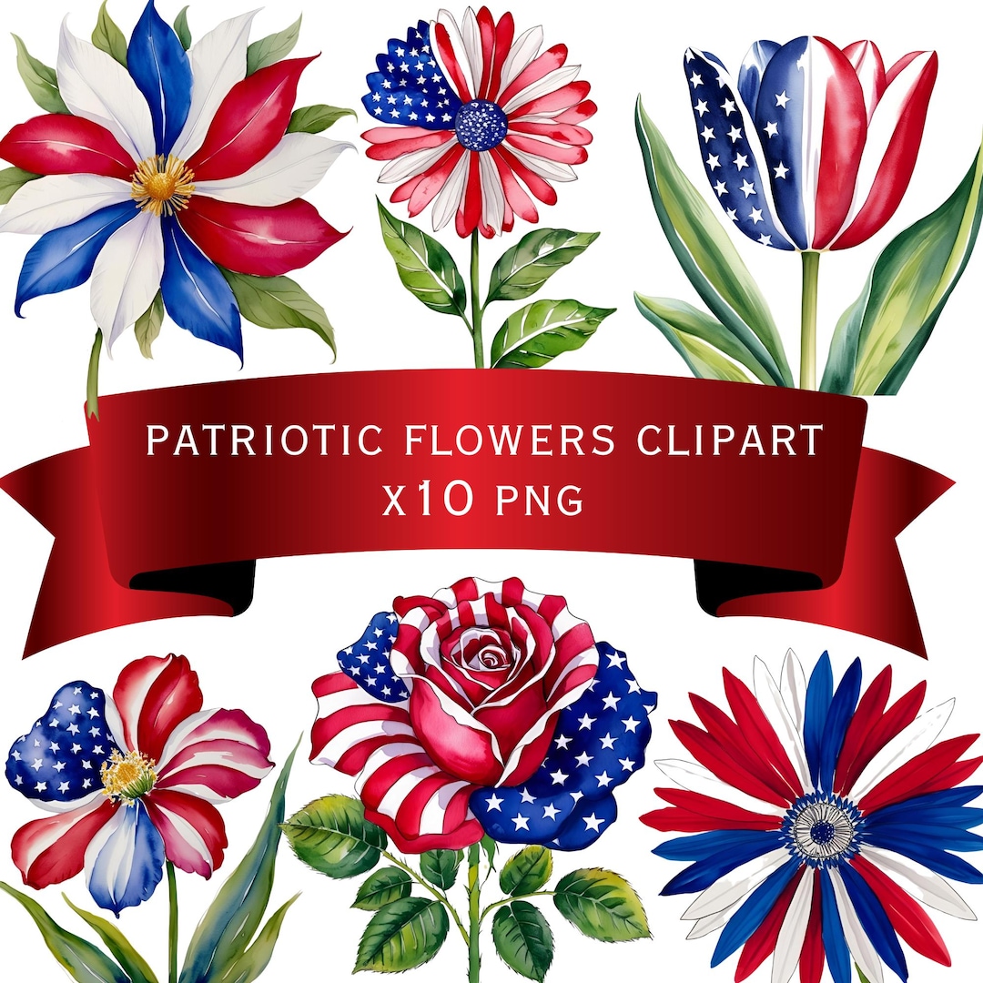 Patriotic Flower Clipart Bundle – 4th of July Graphics, Watercolour ...