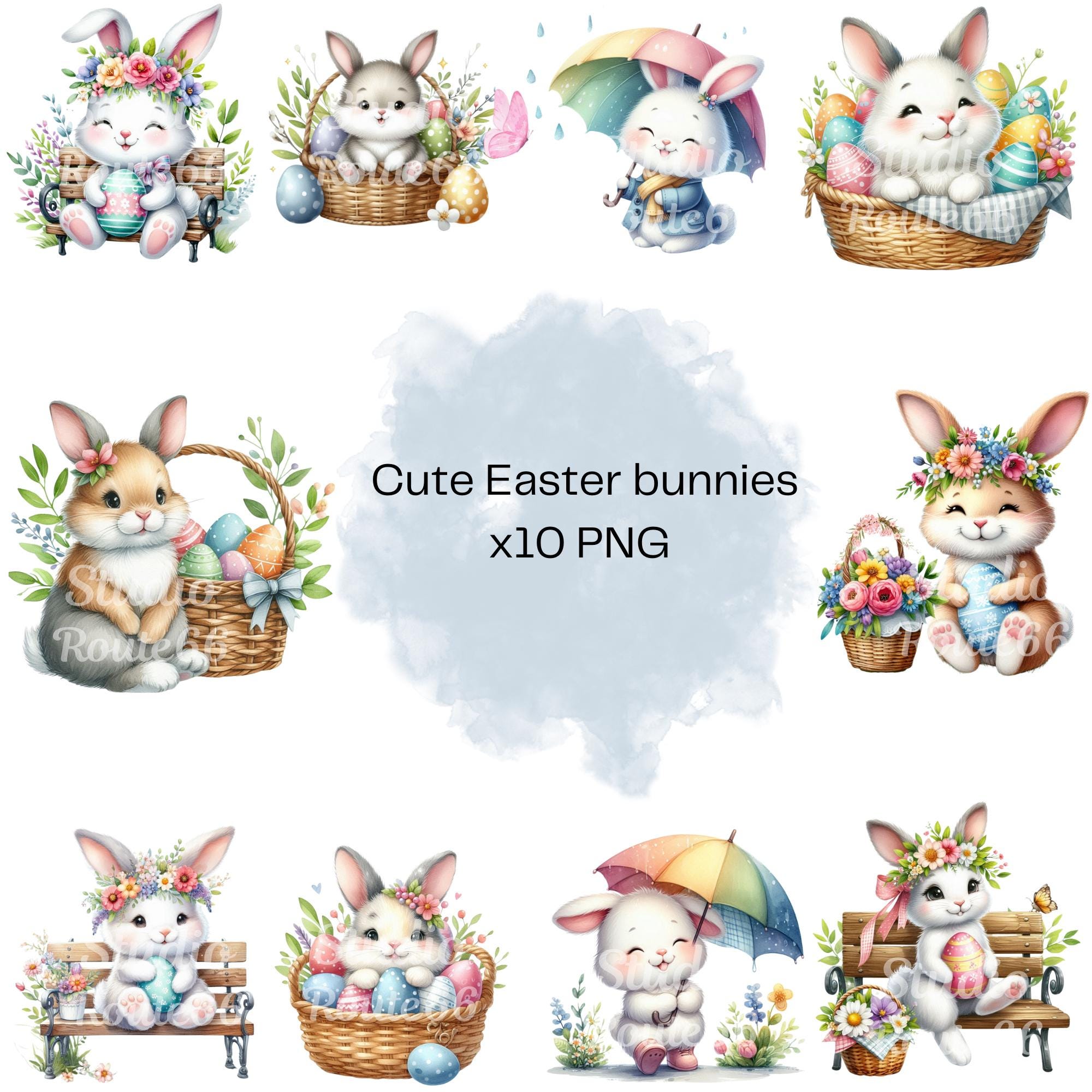 Easter Bunny Clipart, Bundle of Ten, Spring Downloads, Watercolour ...