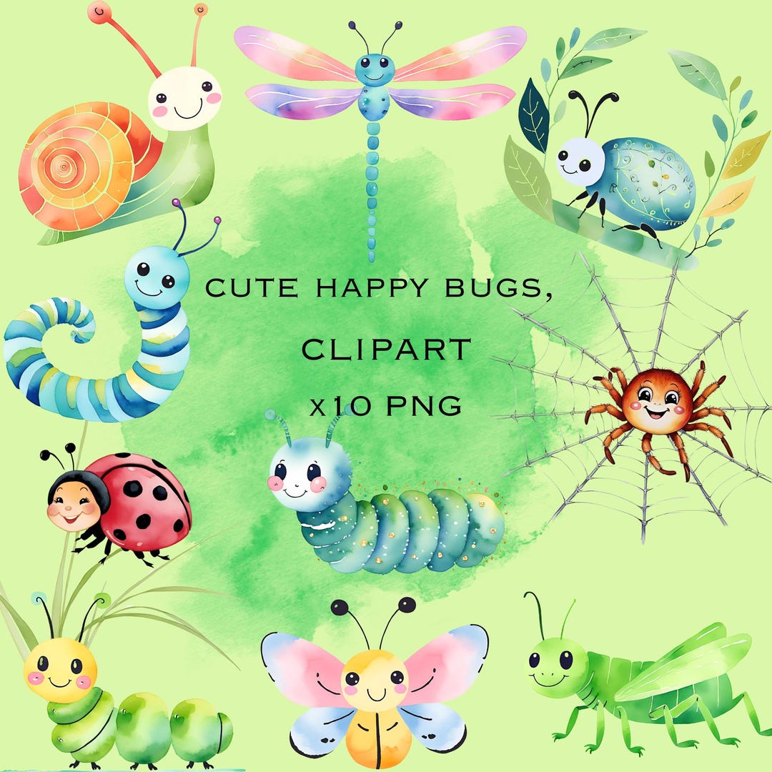 Cute Bugs Clipart, Leafy Designs, Happy Bugs, Mini Beast Downloads ...