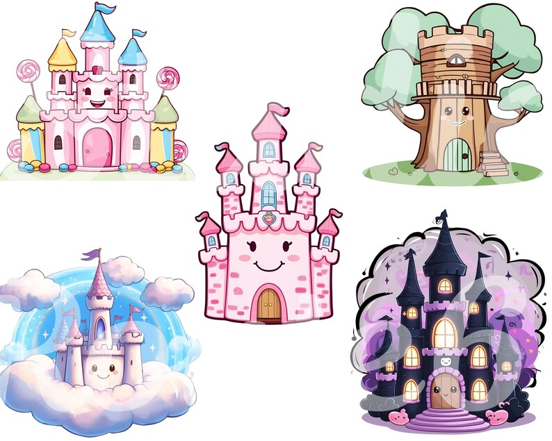 Kawaii Fairy Tale Castles Clipart Set – Cute Magical Castle ...