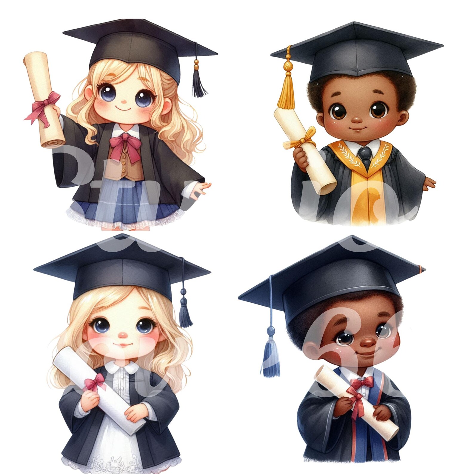 Graduation Kids Clipart Set – 12 Cute Children in Caps and Gowns ...
