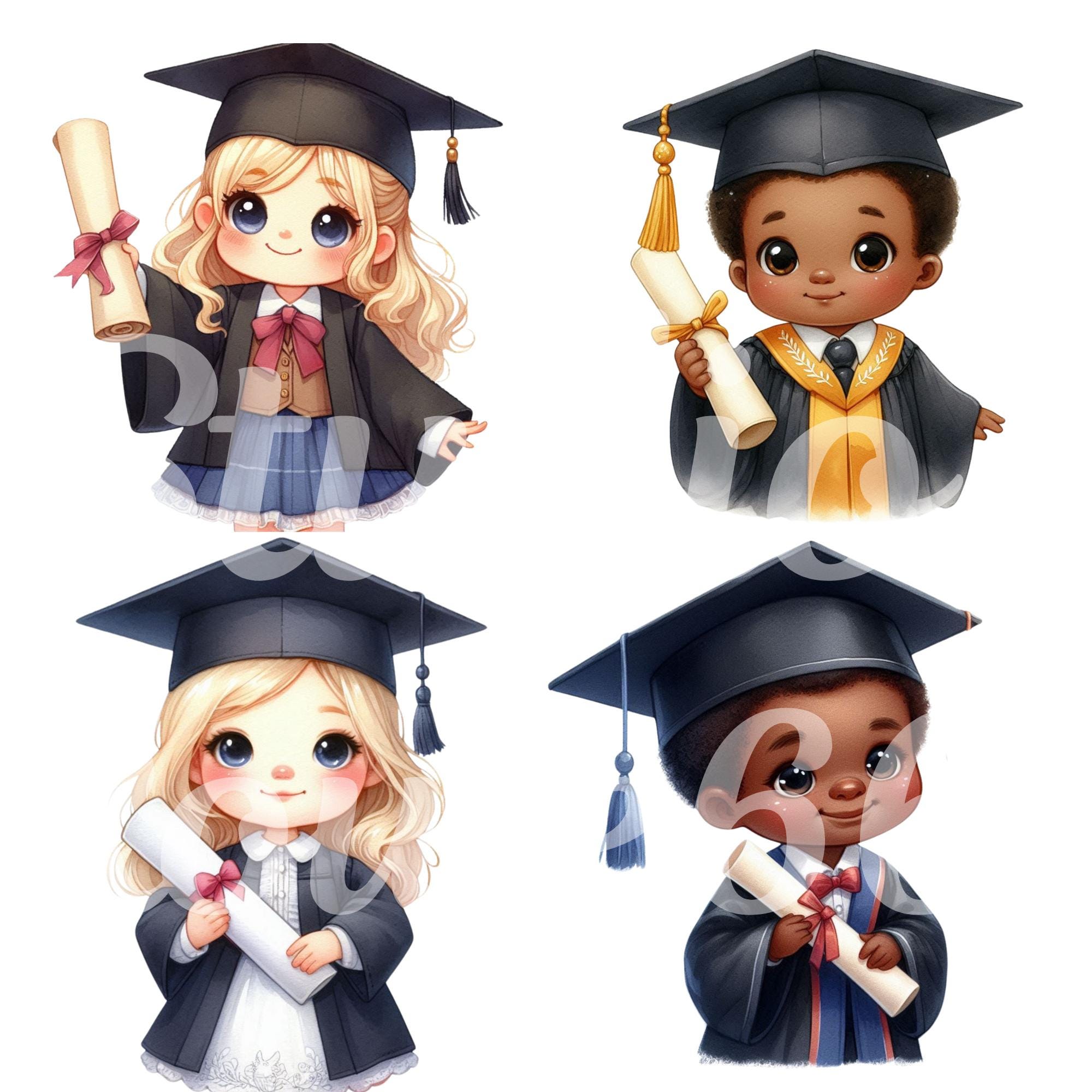 Graduation Kids Clipart Set – 14 Cute Children in Caps and Gowns ...
