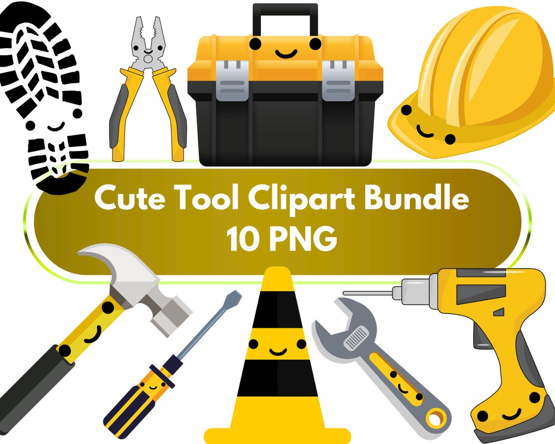 Cute Cartoon Tool Clipart Bundle, DIY Workshop Icons With Faces ...