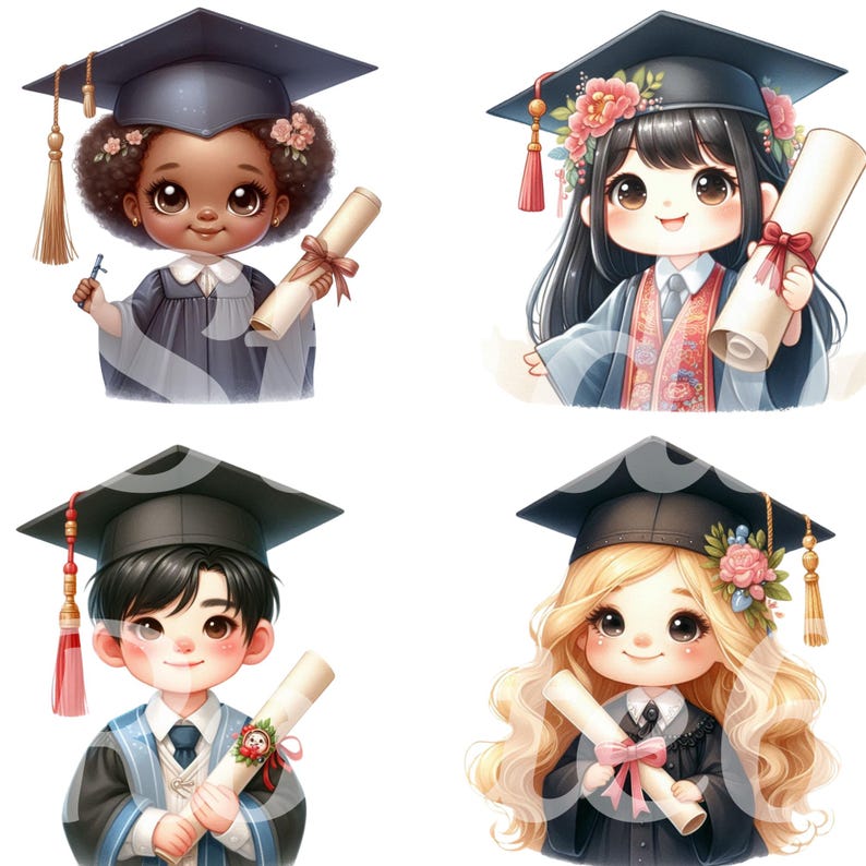 Graduation Kids Clipart Set – 12 Cute Children in Caps and Gowns ...