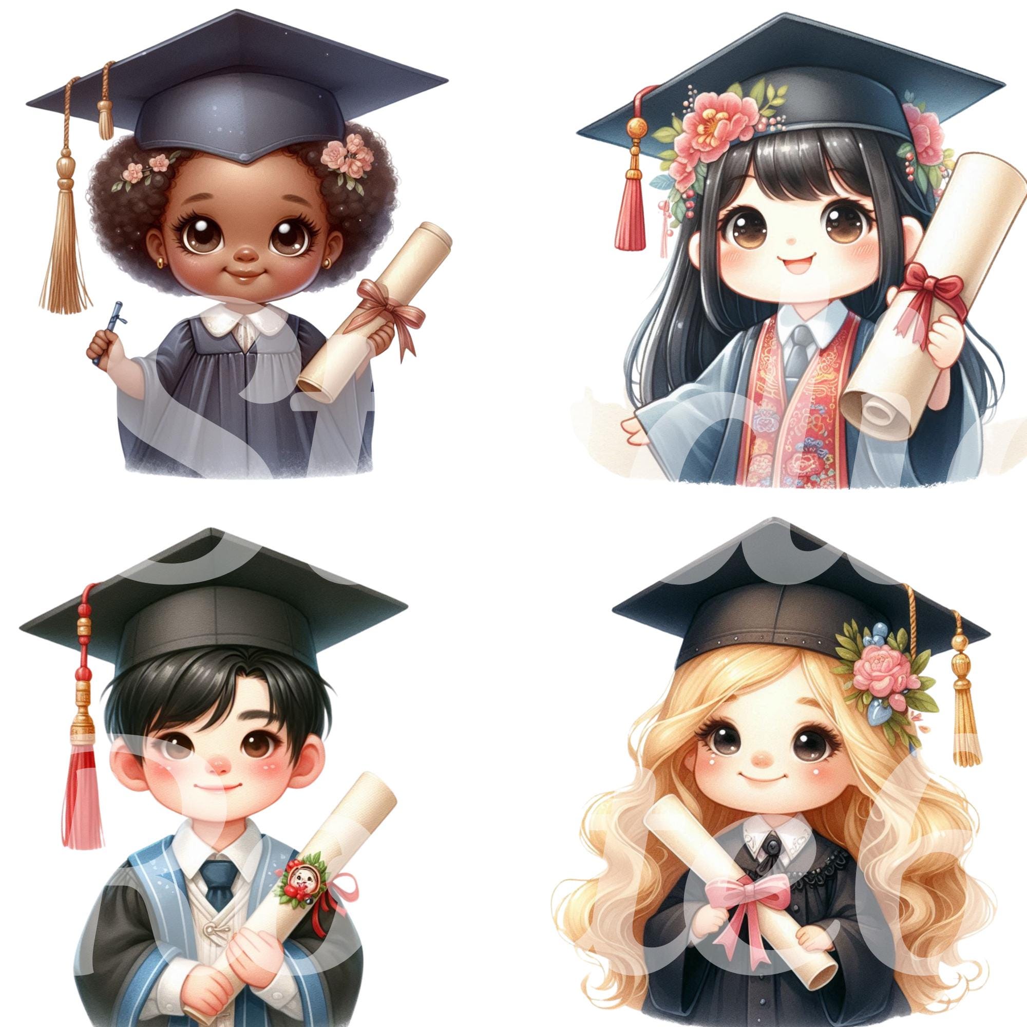 Graduation Kids Clipart Set – 12 Cute Children in Caps and Gowns ...