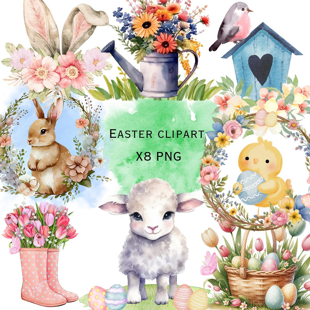 Easter Clipart, Cute Floral Digital Images, Graphic Art Bundle, Spring ...