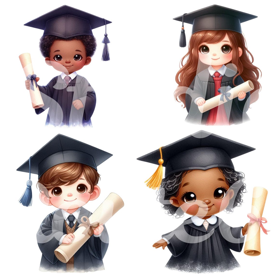 Graduation Kids Clipart Set – 12 Cute Children in Caps and Gowns ...