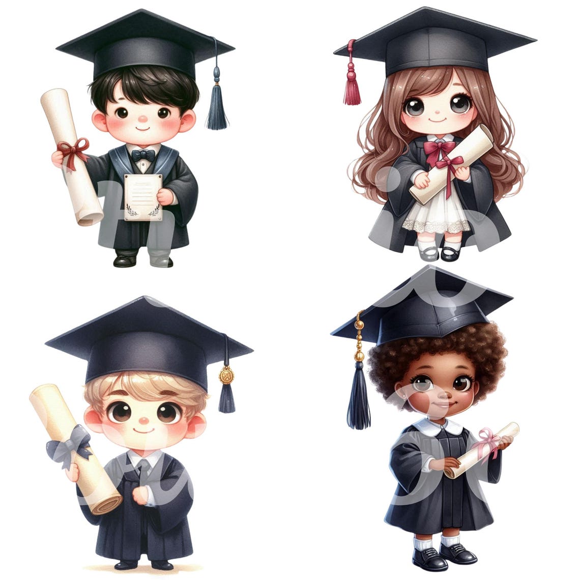 Graduation Kids Clipart Set – 10 Cute Children in Caps and Gowns ...
