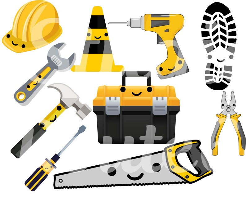Cute Cartoon Tool Clipart Bundle, DIY Workshop Icons With Faces ...