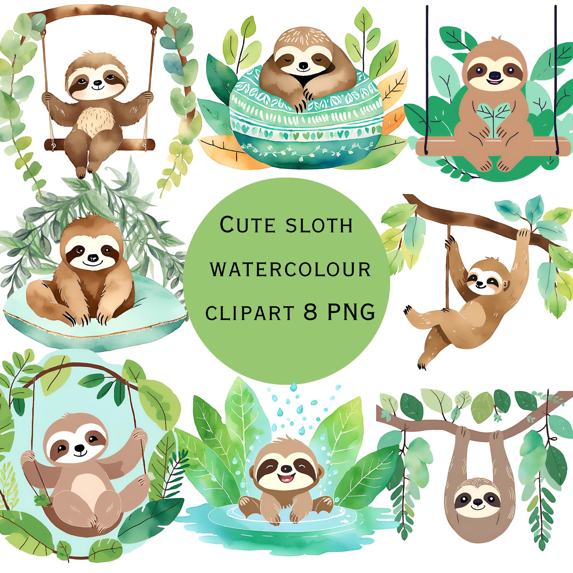 Baby Sloth Clipart, Leafy Designs, Cute Swinging Sloth, Art Project ...