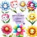 Happy Flower Clipart, Cute Floral Digital Images, Graphic Art Bundle ...