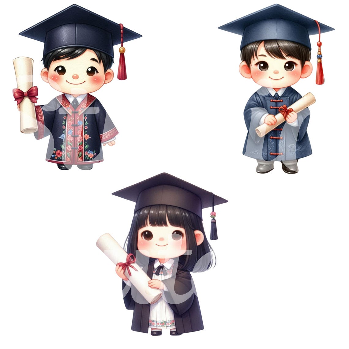 Graduation Kids Clipart Set – 10 Cute Children in Caps and Gowns ...