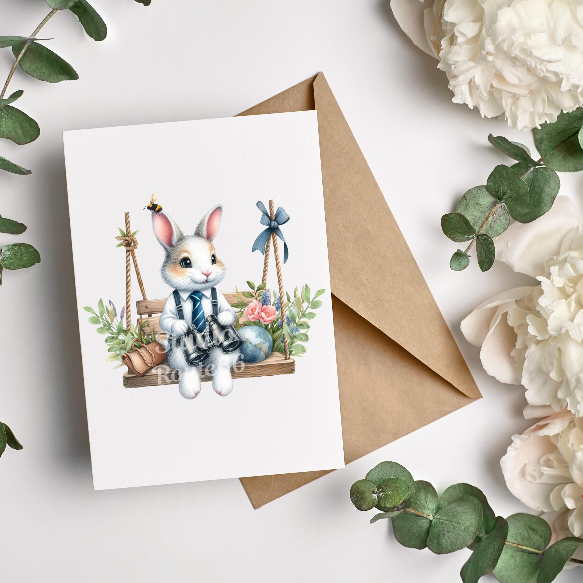 Boy Bunny Clipart, Design Bundle, Cute Baby Boy, Spring Graphics ...