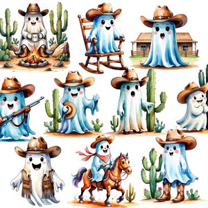Cowboy Ghost Clipart Set – Kawaii Western Ghosts PNG, Cute Ghosts With ...