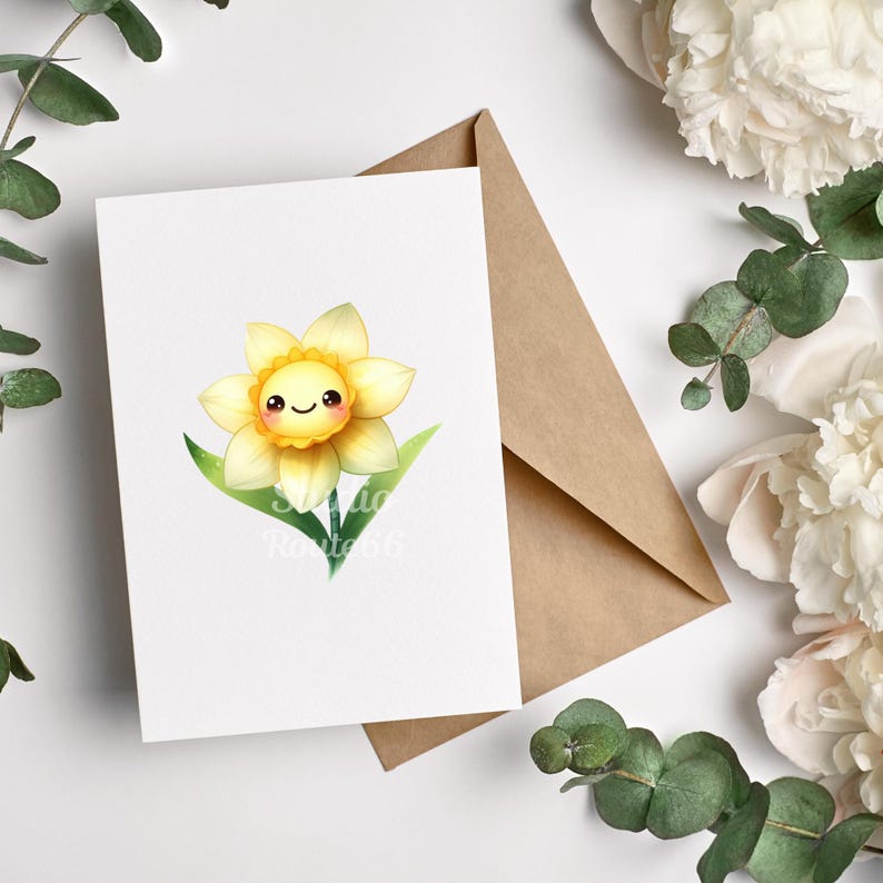 Happy Flower Clipart, Cute Floral Digital Images, Graphic Art Bundle ...