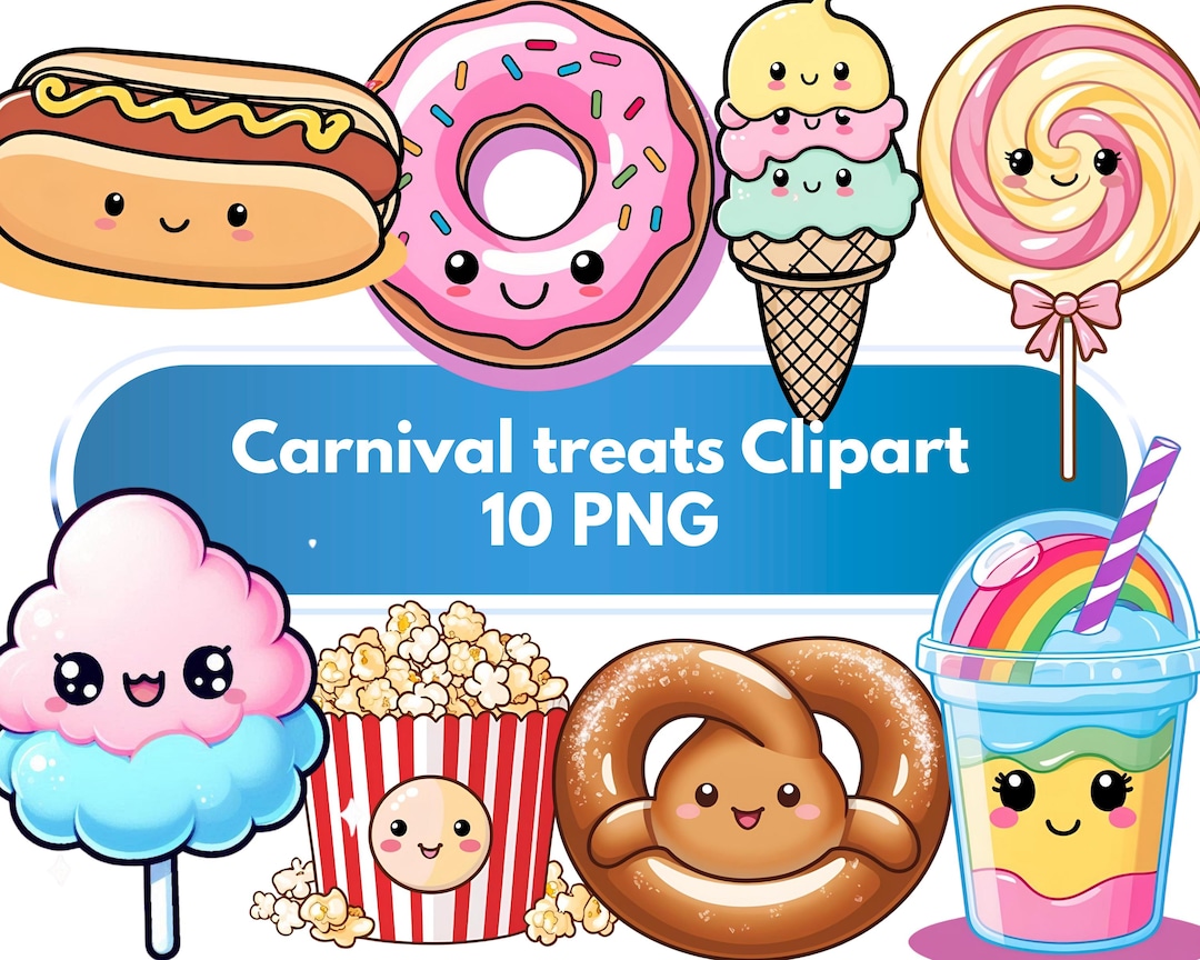 Carnival Kawaii Clipart Bundle – Cute Food Illustrations | Cotton Candy ...