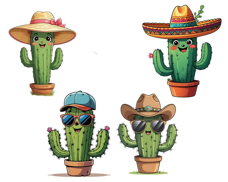 Cute Cactus Clipart, 15 Kawaii Cactus Pngs With Pots, Fairy Lights ...