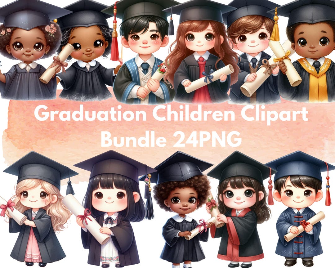 Graduation Kids Clipart Bundle – 24 Cute Children in Caps and Gowns ...