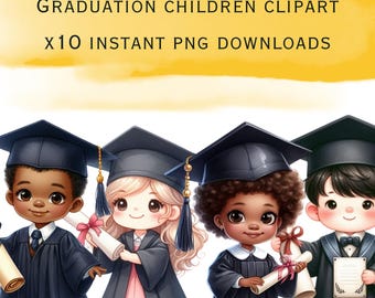 Graduation Kids Clipart Set – 12 Cute Children in Caps and Gowns ...