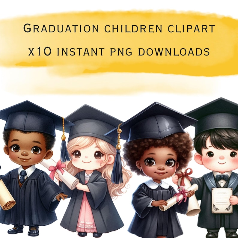 Graduation Kids Clipart Set – 10 Cute Children in Caps and Gowns ...