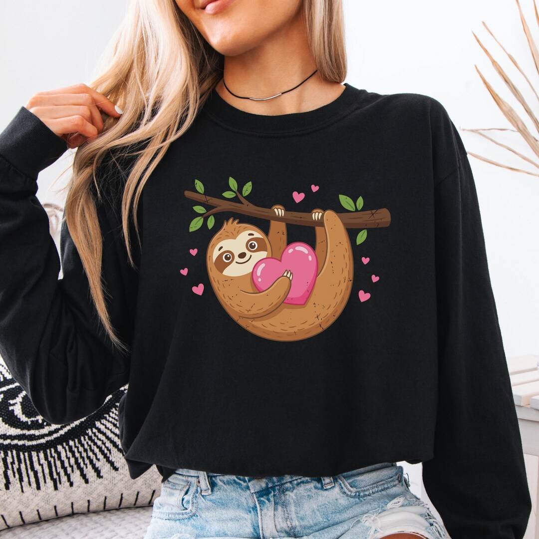 Cute Sloth Holding Heart Shirt, Valentine Sloth Design, Cozy Love ...