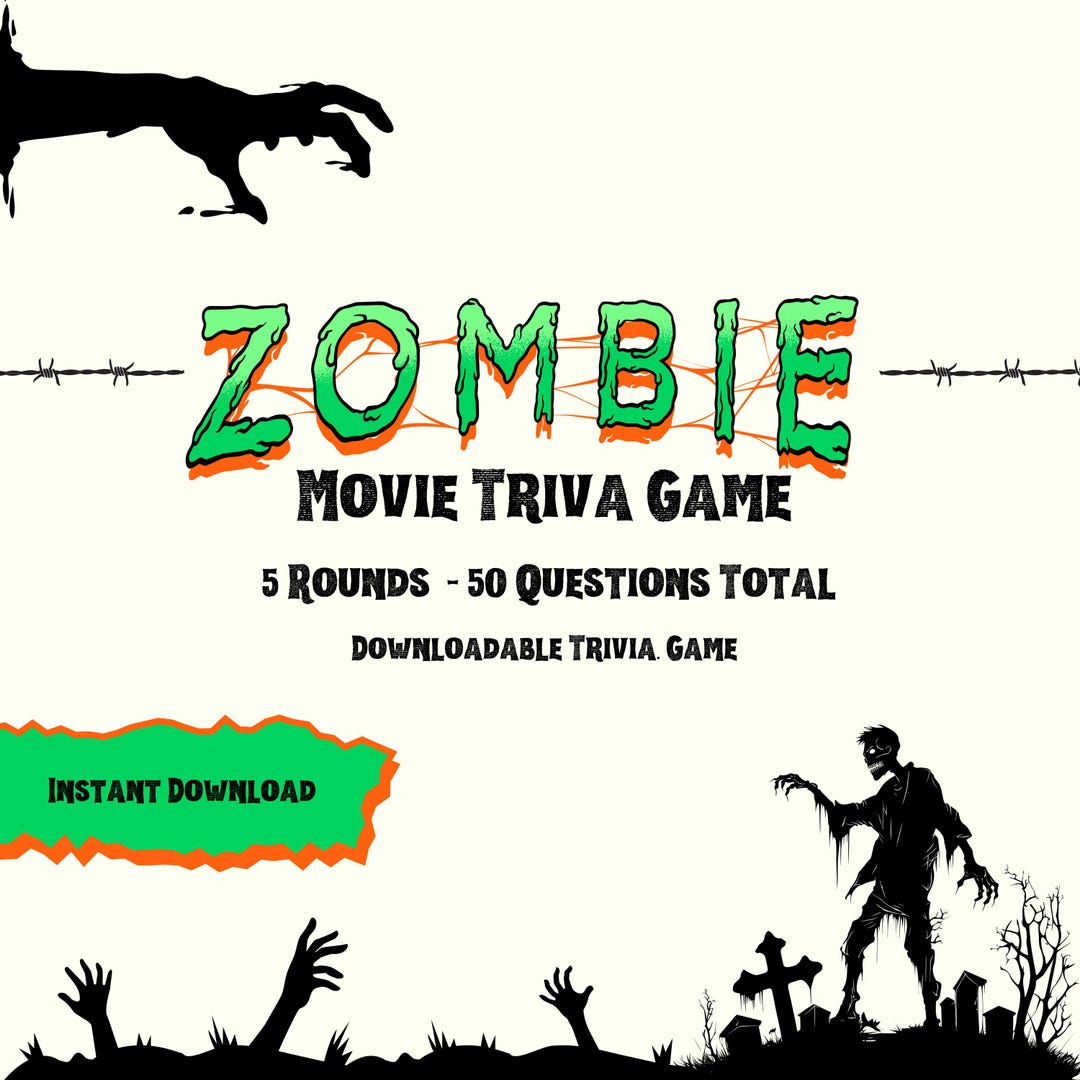 Zombie Movie Trivia Game, Instant Download 5 Round Trivia Game for ...