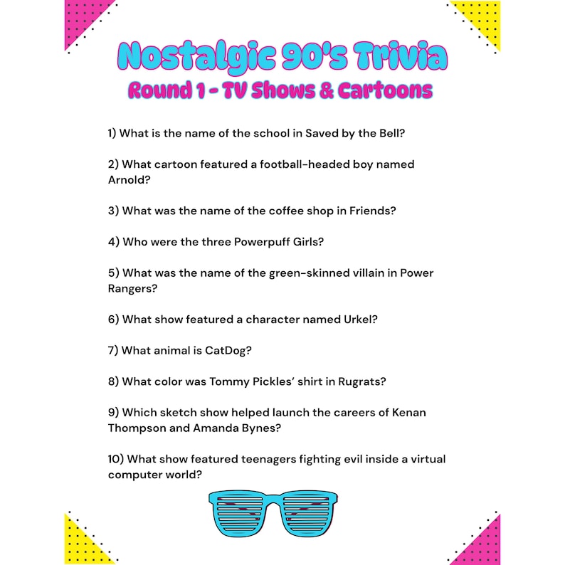 Nostalgic 1990's Trivia Game, Instant Download 90's Trivia Questions ...