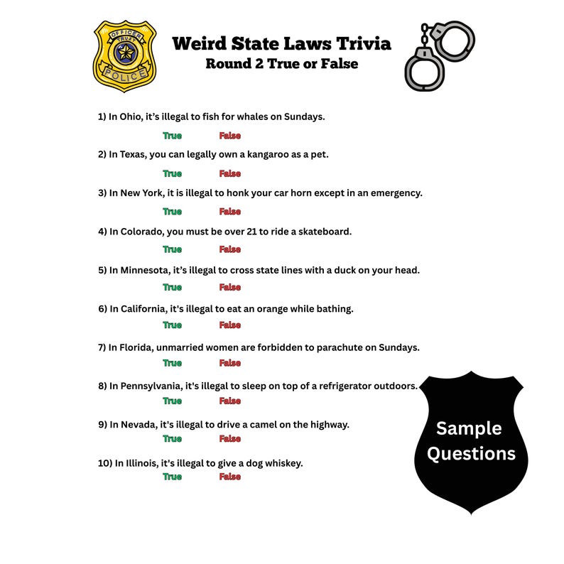Weird U.S. Laws Trivia Game: Fun Family or Office Party (downloadable ...