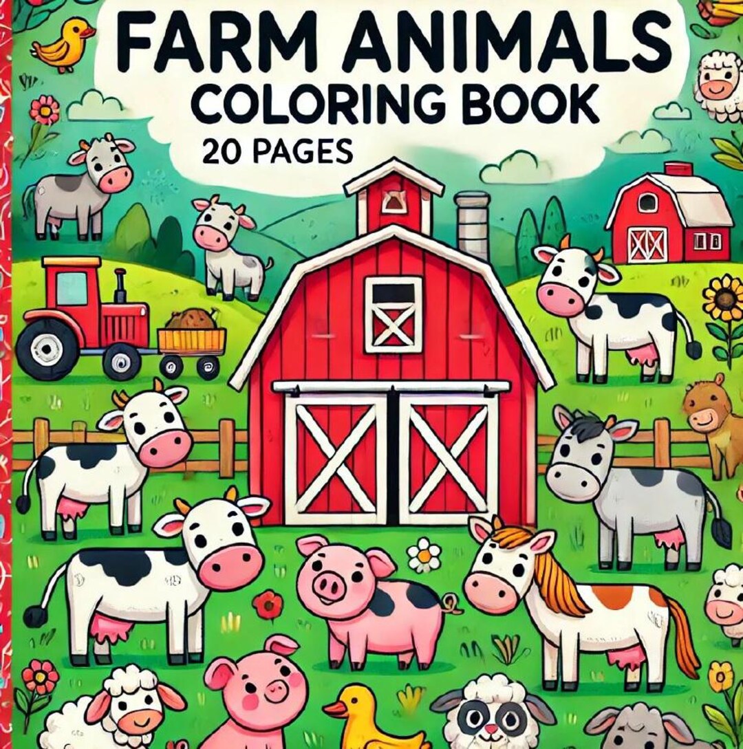 Farm Animal Coloring Book for Kids - 20 Cute & Fun Pages | Digital ...