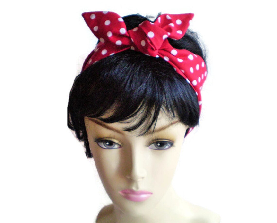 Red and White Polka Dot Head Scarf, 1940s Head Scarf, 1950s Head Scarf ...