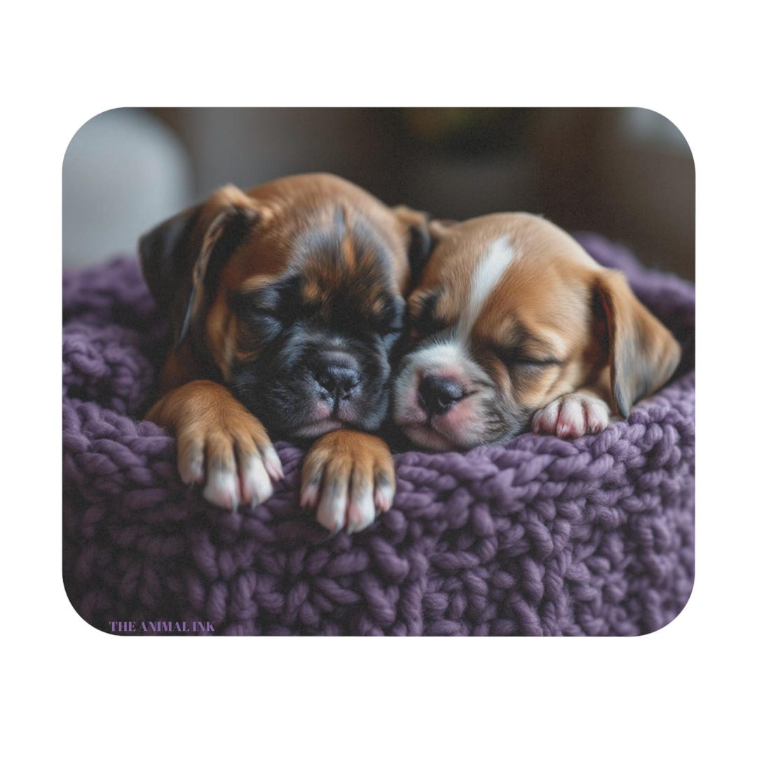 Rectangle Mouse Pad - Cute Boxer Puppies in a Cozy Bed, Gaming Mouse ...