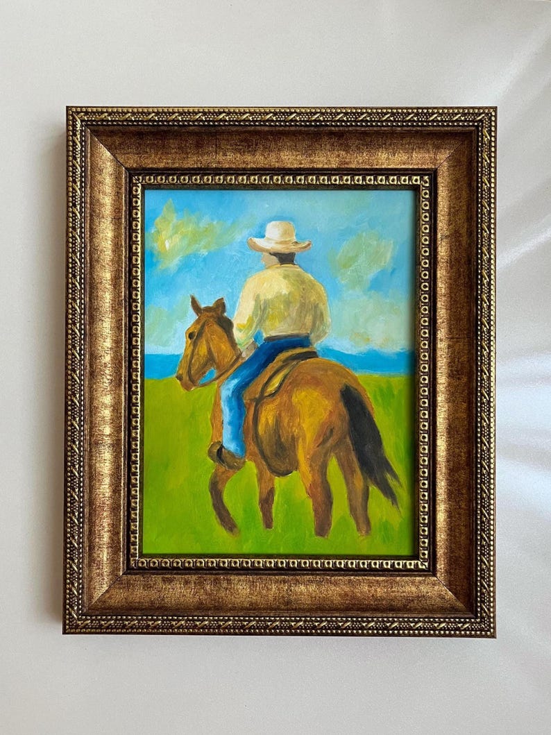 Cowboy Horse Oil Painting | Western Scene, Framed or Unframed - Etsy